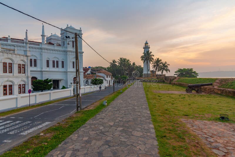 Meeran Mosque and Galle Lighthouse in Sri Lanka Stock Photo - Image of ...