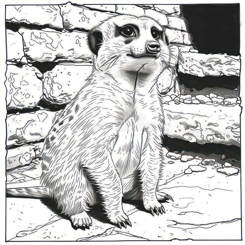 Meerkat Drawing Coloring Book Page Stock Illustration - Illustration of ...