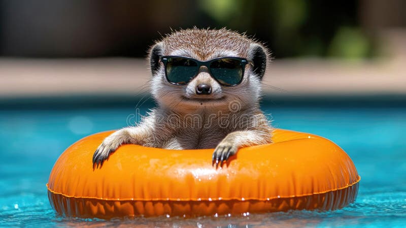 Meerkat Relaxing Pool Sunglasses Orange Float Stock Photos - Free ...