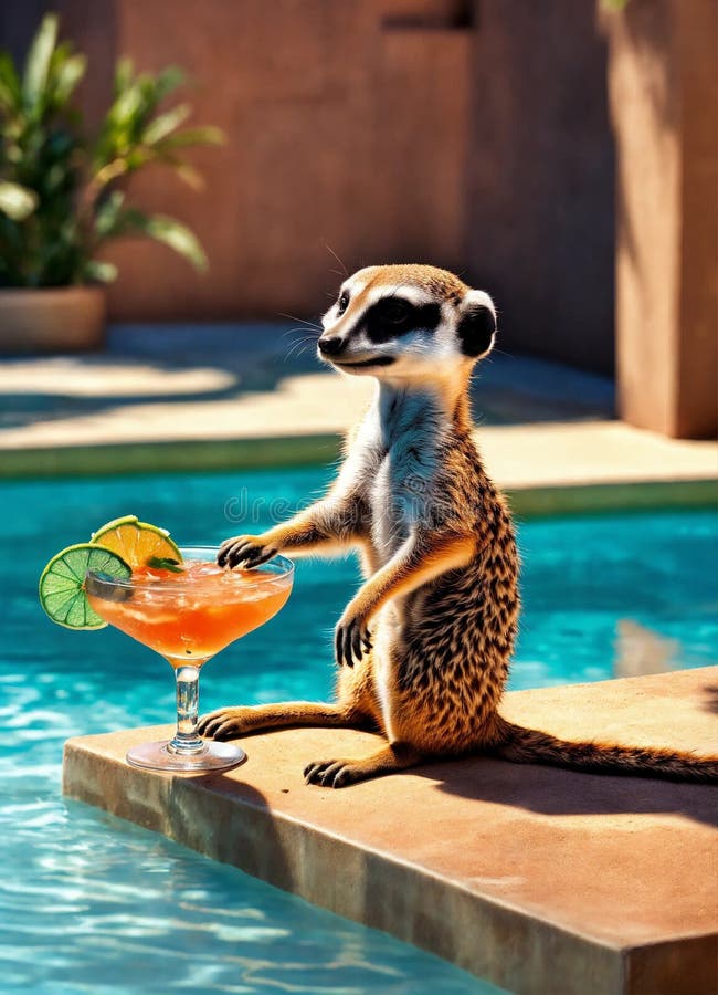 Meerkat Resting on the Sea and by the Pool. Selective Focus Stock Photo ...