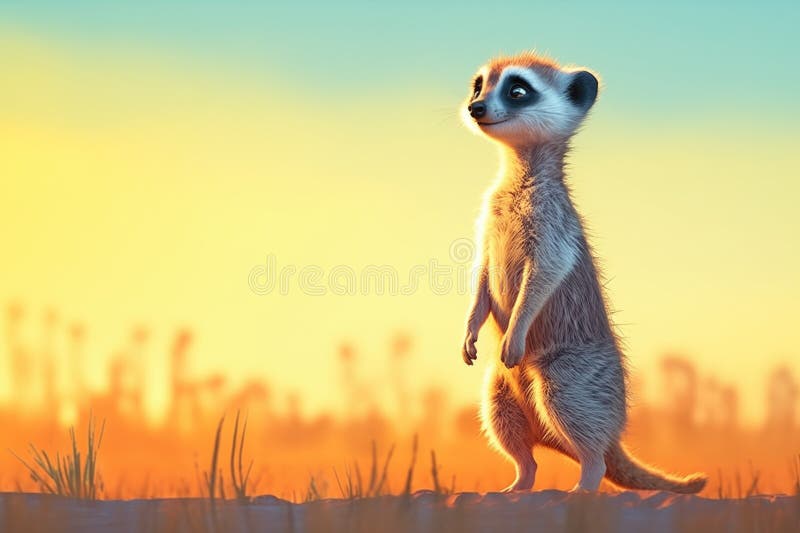 Meerkat Sentinel Standing Upright in the Sunrise Glow Stock Photo ...