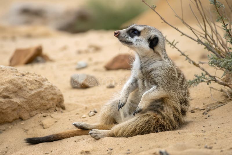 A Meerkat Sits Alertly in a Sandy Desert Stock Illustration ...
