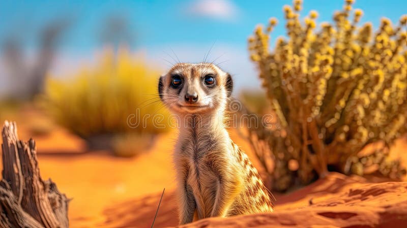 A Meerkat Sitting in the Desert Stock Illustration - Illustration of ...