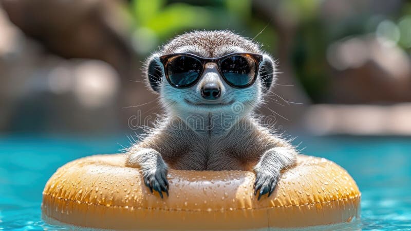 Meerkat Wearing Sunglasses Relaxing Float Pool Stock Photos - Free ...