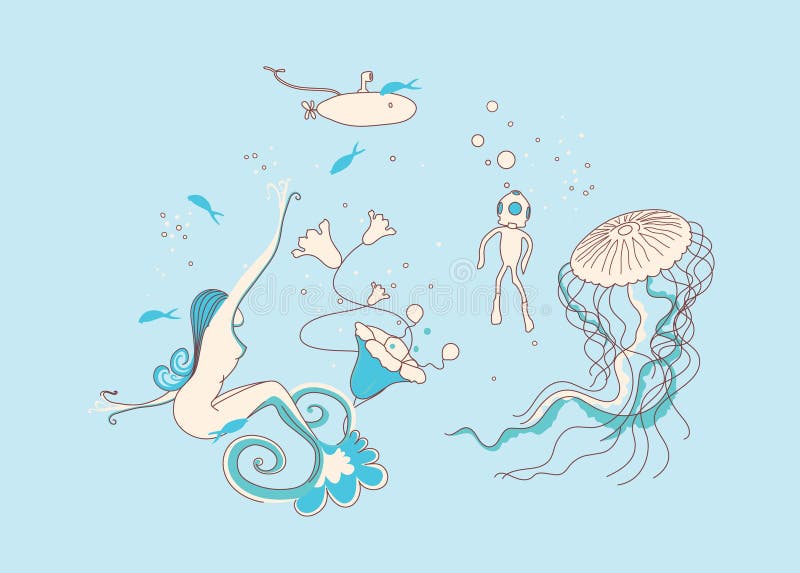 Meermin Die in Het Water Zwemt Vector Illustratie - Illustration of ...