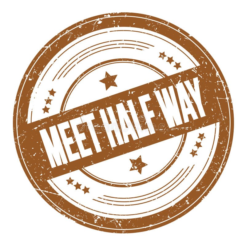 MEET HALF WAY Text on Brown Round Grungy Stamp Stock Illustration ...