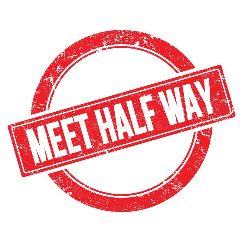 MEET HALF WAY Text on Red Grungy Round Stamp Stock Illustration ...
