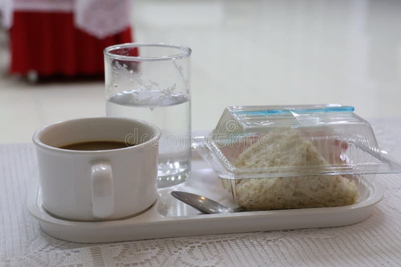 The Meeting Break Set Includes Hot Coffee, Sandwiches and Water. Stock ...