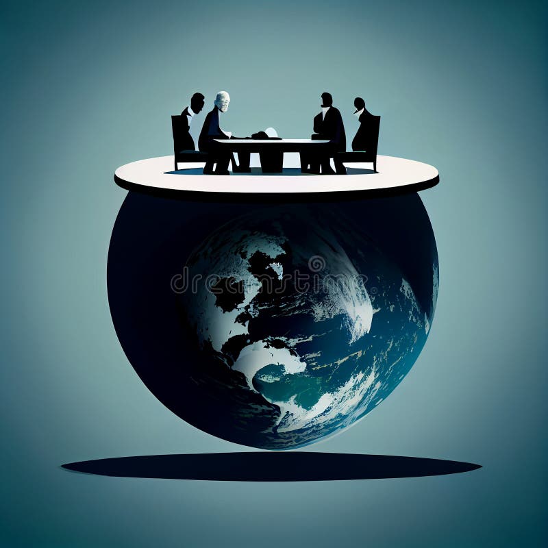 Meeting of Businessmen on a Table Inside Planet Earth, Brainstorming ...