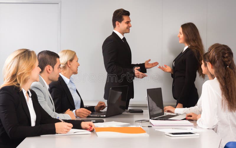 Meeting of Clerks at Large Table Stock Image - Image of meeting ...