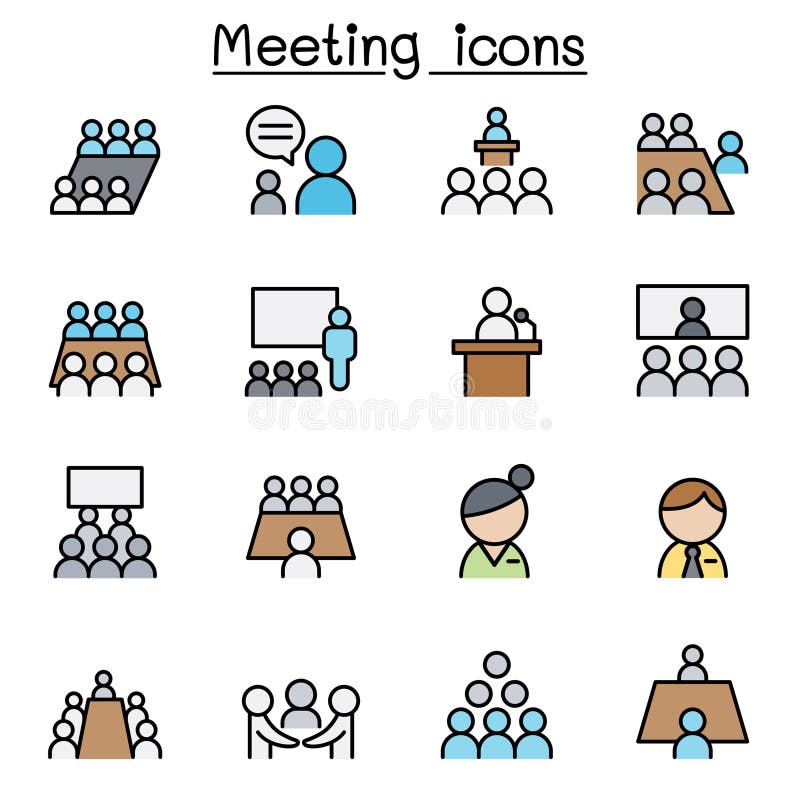 Meeting & Conference Line Icon Set Vector Illustration Stock Vector ...