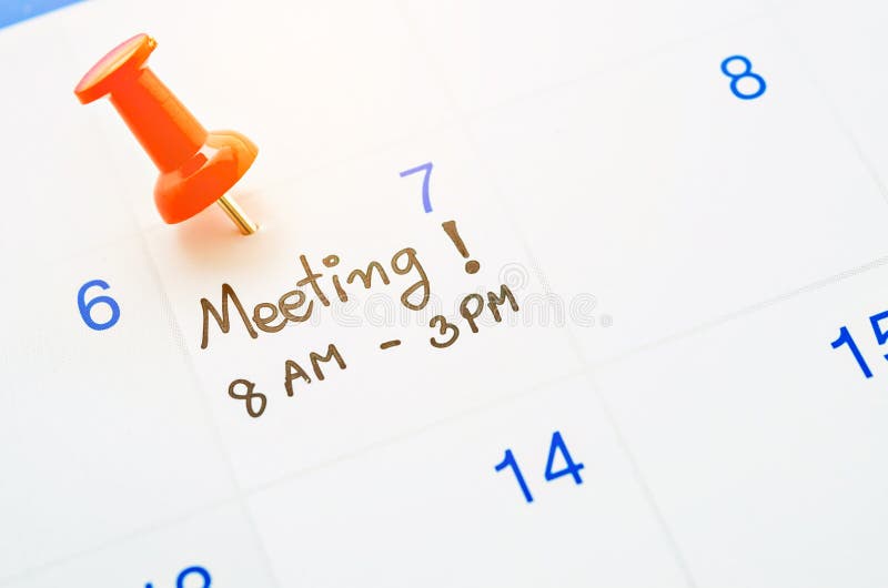 Meeting Day Appointment with Red Pin Push. Stock Photo - Image of push ...