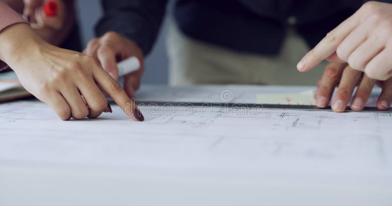 Meeting, Engineering or Hands of People with Blueprint for Project ...