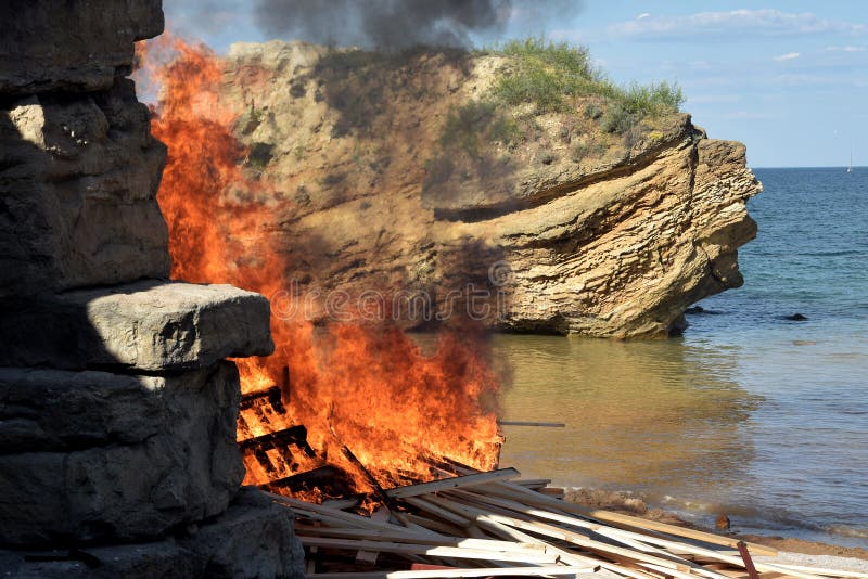 The Meeting of the Four Elements - Water, Fire, Stone, Air Stock Photo ...