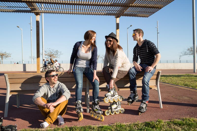 Meeting friends skating stock image. Image of beautiful - 52053955