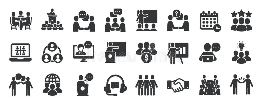 Meeting Glyph Solid Icons Collection. Containing Business, Training ...