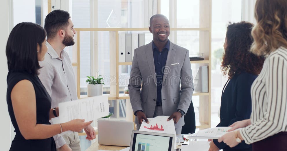 Meeting, Group and Team with Documents, Office or Confident for Project ...