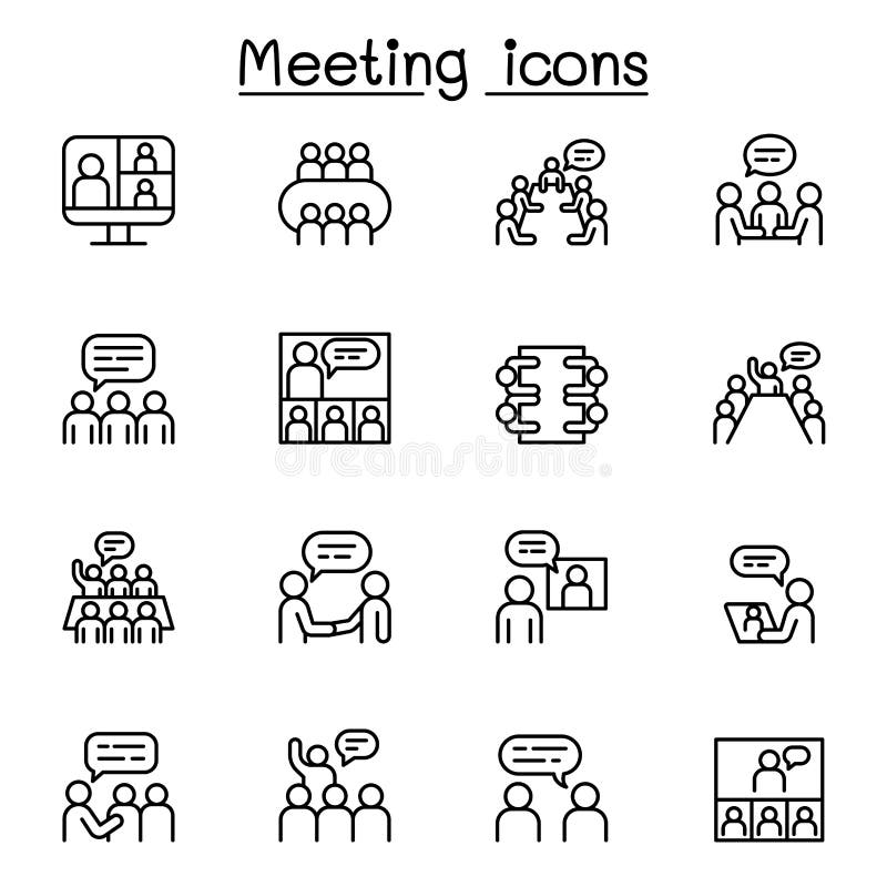 Meeting Icon Set in Thin Line Style Stock Illustration - Illustration ...