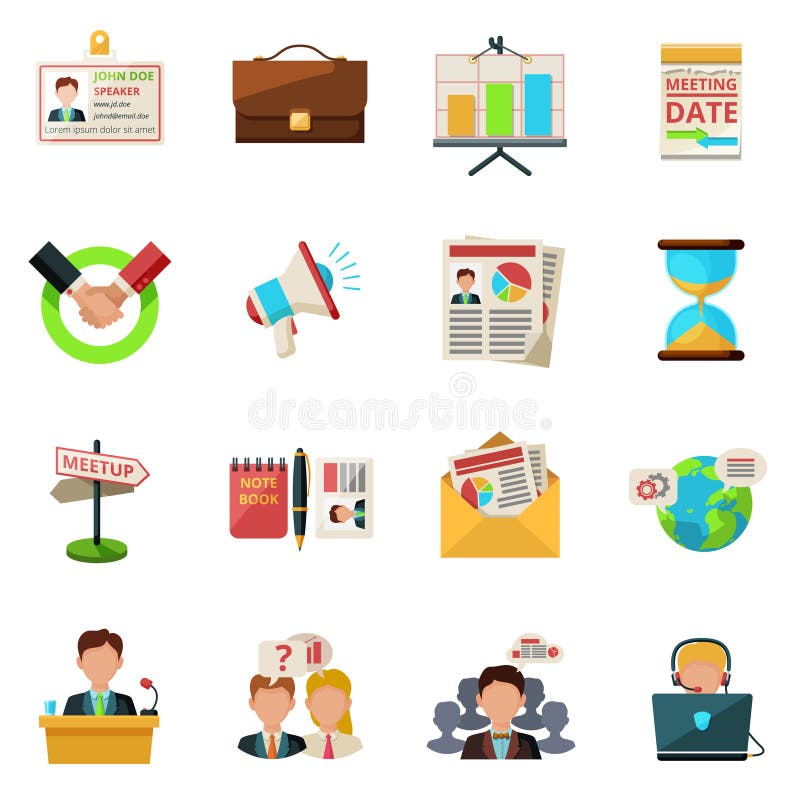 Meeting icons flat stock vector. Illustration of office - 62601798