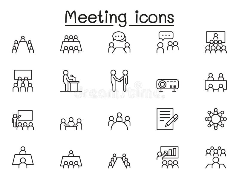 Meeting Icon Set in Thin Line Style Stock Vector - Illustration of ...