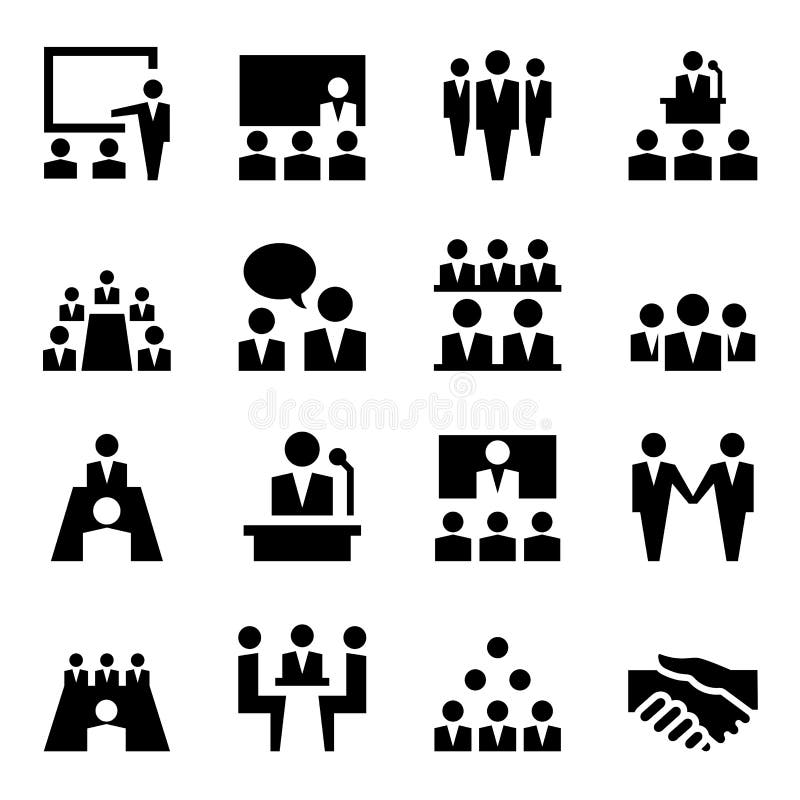 Meeting icons stock illustration. Illustration of podium - 73849423