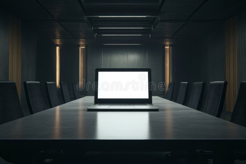 A Meeting Mockup Displays a Laptop on the Table with a High Resolution ...