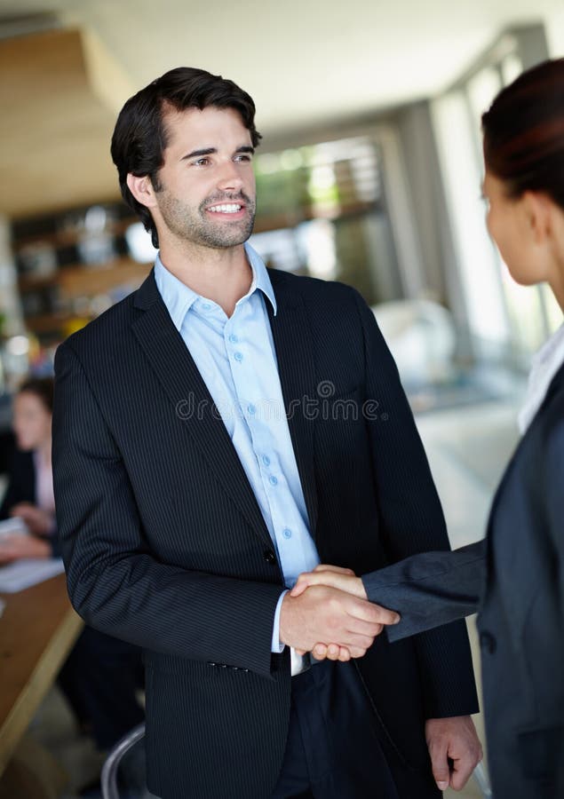 Meeting with a New Client. a Smiling Businessman Shaking Hands with a ...