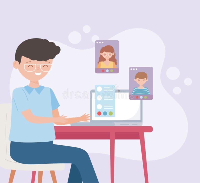 Meeting Online, Businessman on Computer Screen Talking with Their Team ...