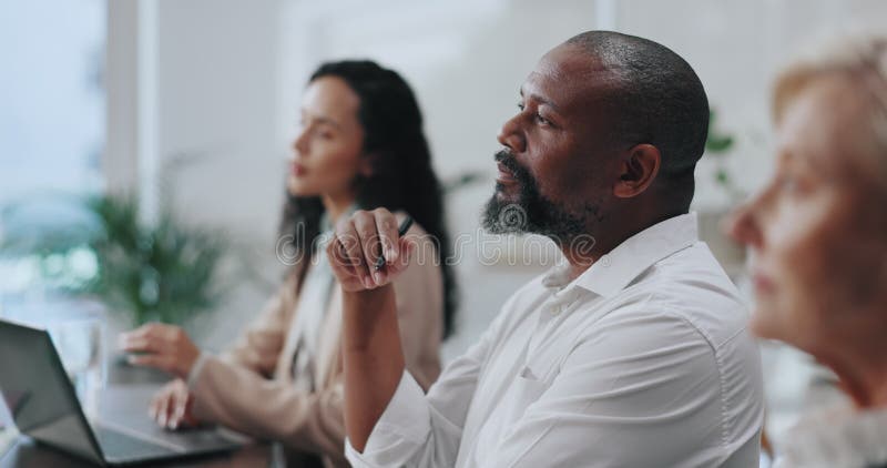 Meeting, Planning and Business Man in Office for Panel Board ...