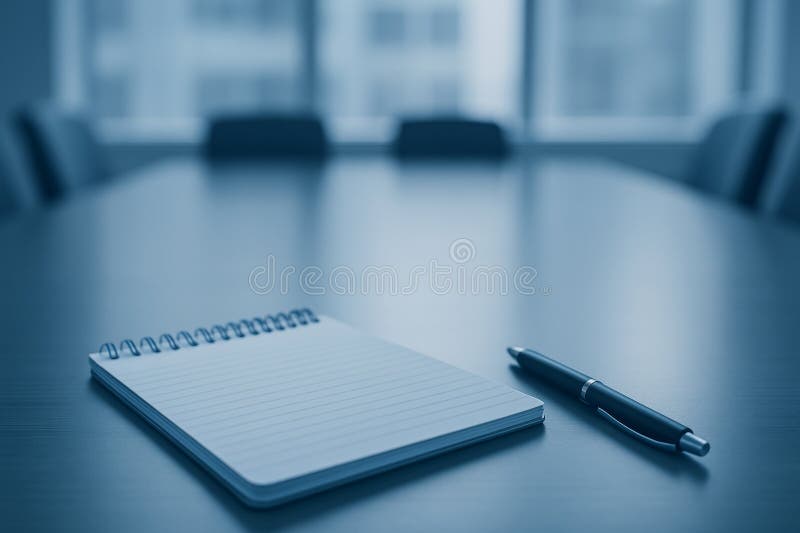 Meeting Preparation with Notebook and Pen on Conference Table at Office ...