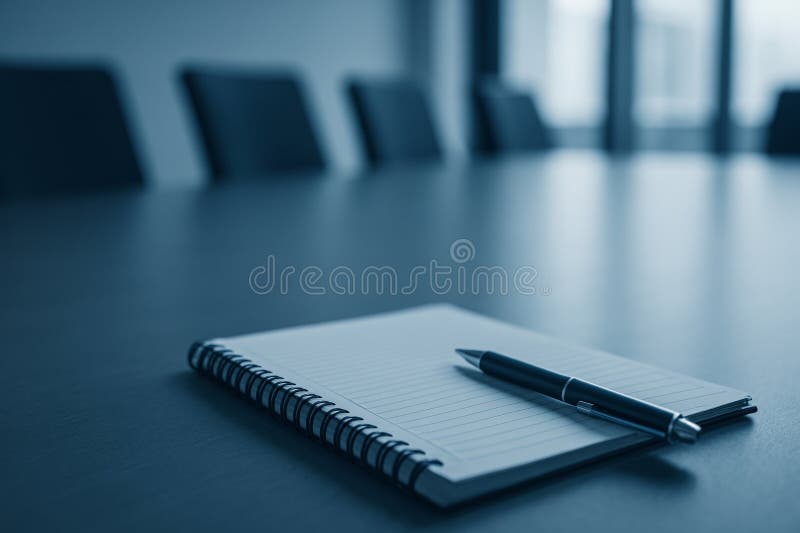 Meeting Preparation with Notebook and Pen on Conference Table at Office ...