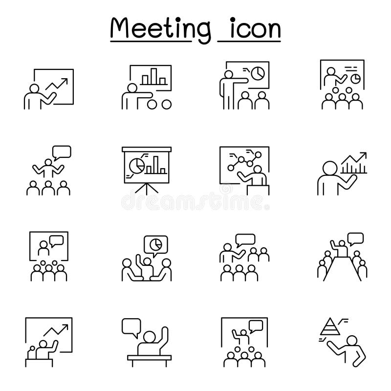 Video Conference Icons Set in Thin Line Style Stock Vector ...