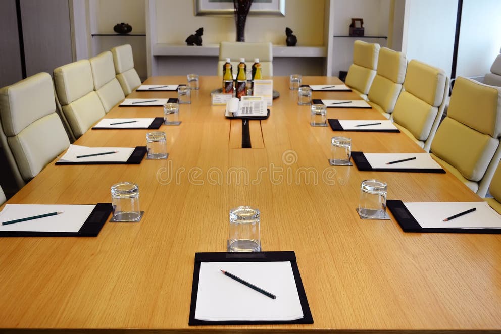Close - Up of Meeting Table with Stationery and Glasses Stock Image ...