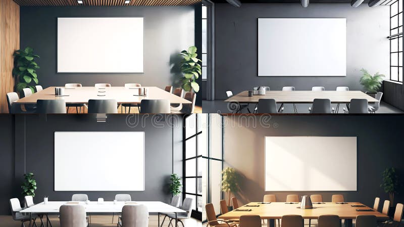 Meeting Room with Big Empty Billboard Set. Generative Ai Design Stock Illustration ...