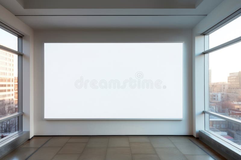 Meeting Room with Blank Poster on Wall. Projector and a Screen. an ...