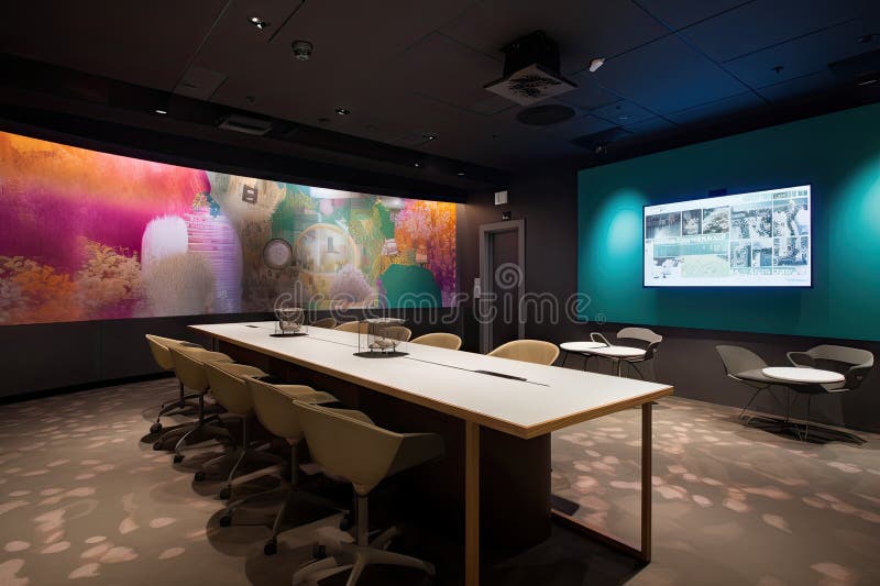 Meeting Room with Creative Presentation on Screen and Corresponding ...