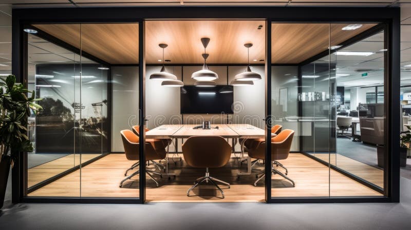 A Meeting Room with a Glass Wall and a Projector Screen for ...