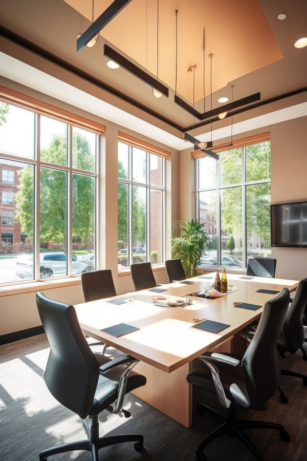 Meeting Room with Large Windows and Natural Light Stock Illustration ...