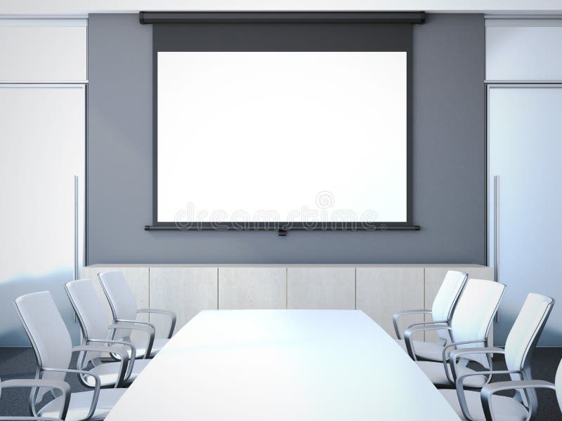 Top View of a Conference Room. a White Rectangular Table and Eight ...