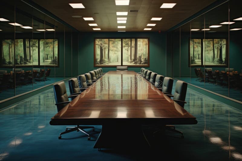 A Meeting Room with a Long Table, Reflecting Serious Corporate Mock ...