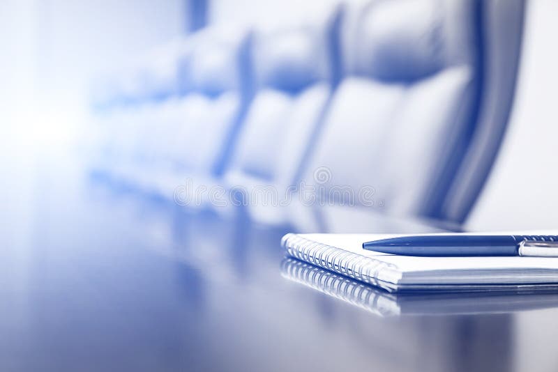 Meeting Room with Notepad and Pen on Table. Colour Toning with Light ...