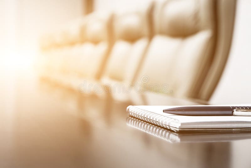 Meeting Room with Notepad and Pen on Table. Colour Toning with Light ...