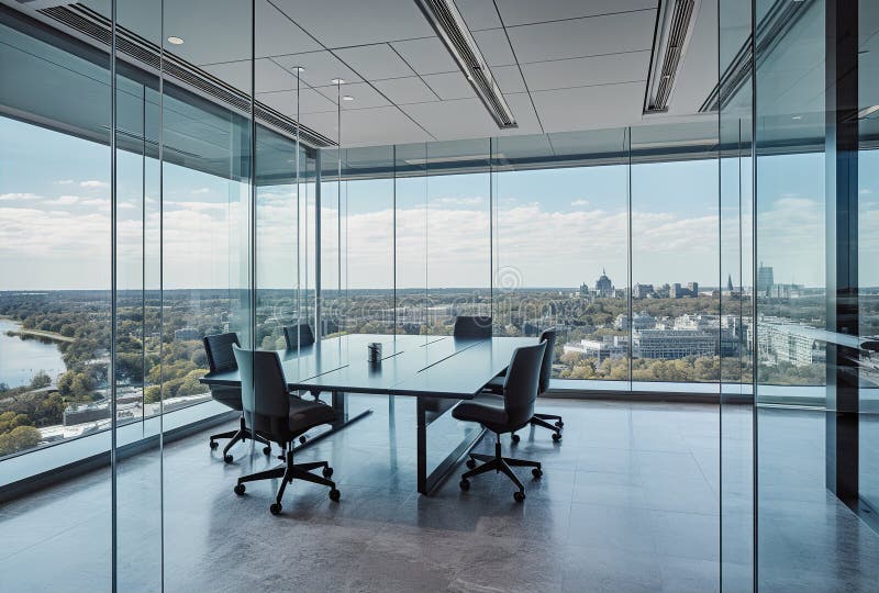 Modern Office Meeting Room Interior with Glass Windows. Created with ...