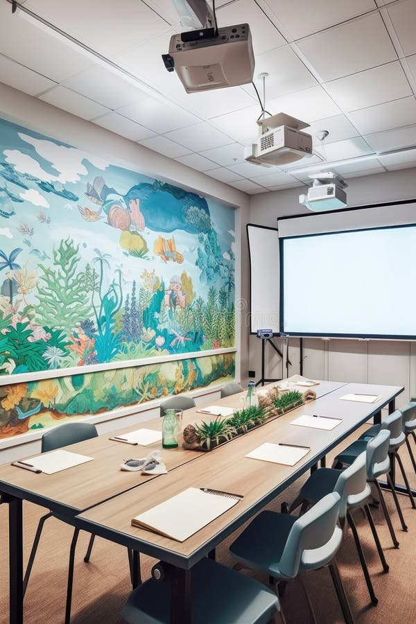 A Meeting Room with a Projector Screen and Whiteboard Stock ...