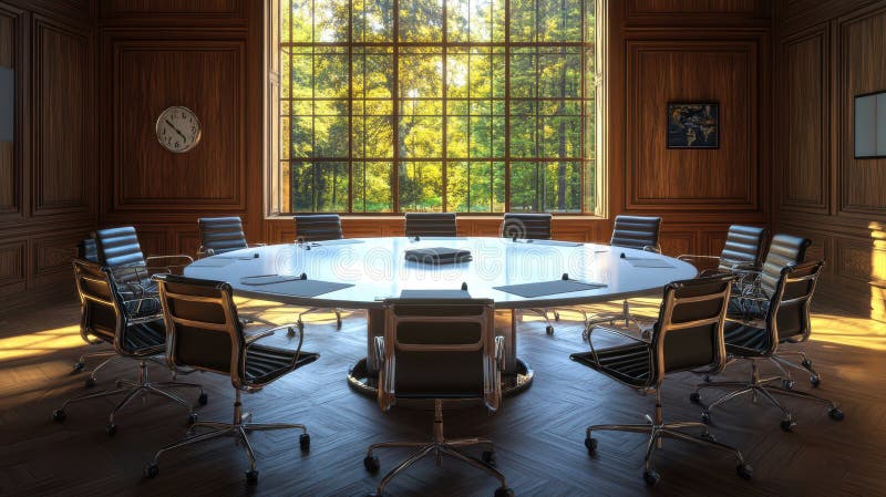 Meeting Room with Round Table Office Chairs Large Window 3D Rendering ...