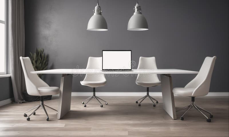 A Modern Office Meeting Room is Set Up with a Large, White Table and ...