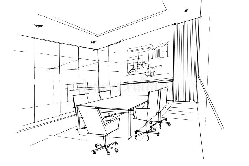 Meeting Room Space in the Office Sketch Drawing,Modern Design,vector ...