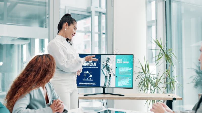 Meeting, Screen and Robotics Presentation with Business People in ...