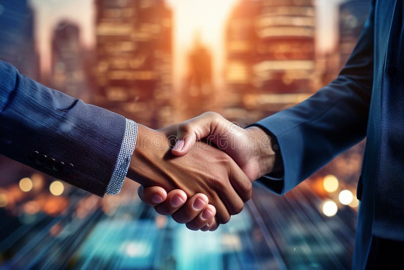 Meeting Success. Two Business Persons Shaking Hands Standing Outside ...