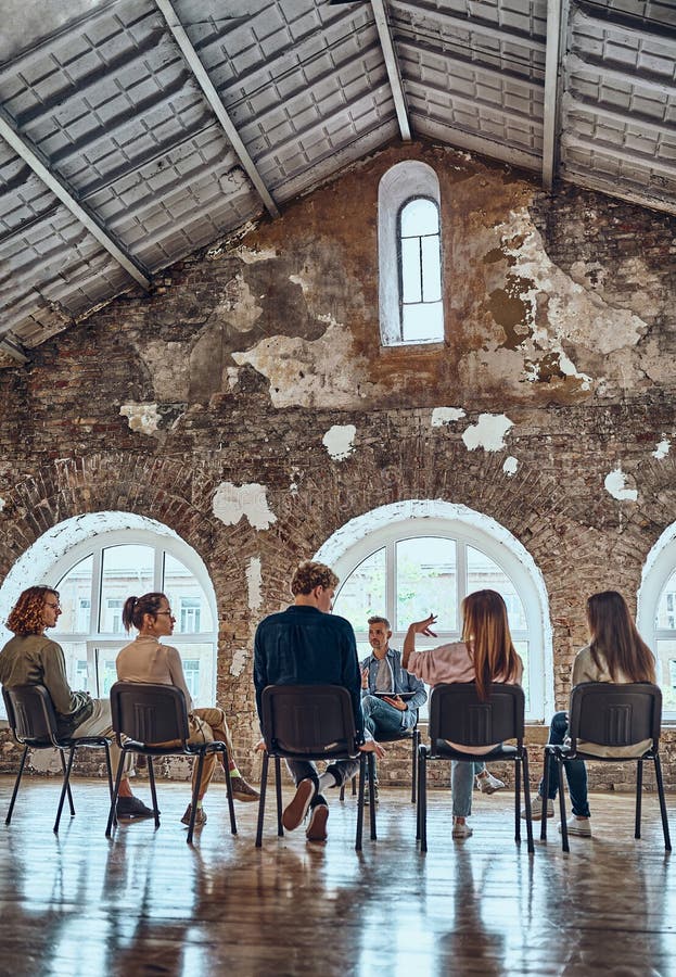 Meeting of Support Group Talking about Problems Sitting in Circle Stock ...